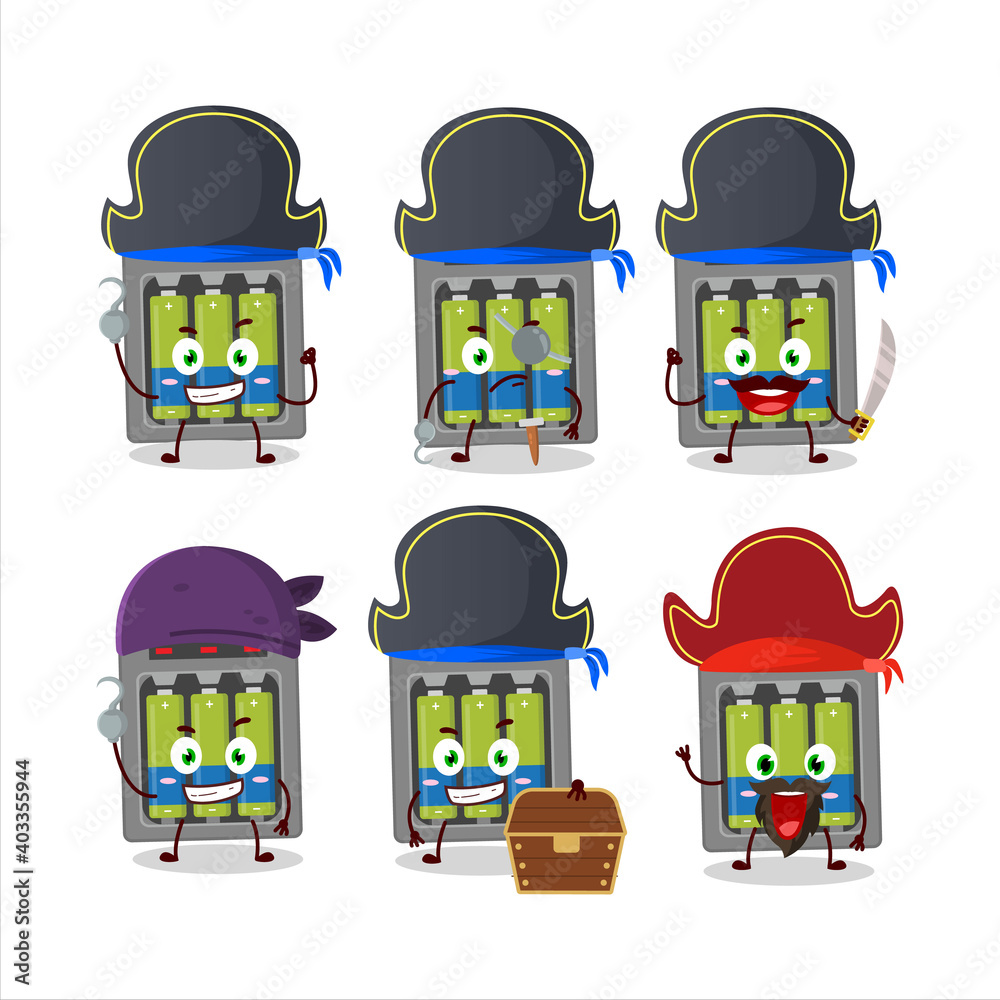 Cartoon character of electric battery charge with various pirates ...