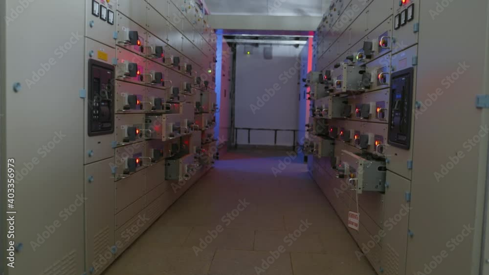 Industrial premises with electrical panels control panels. Action ...