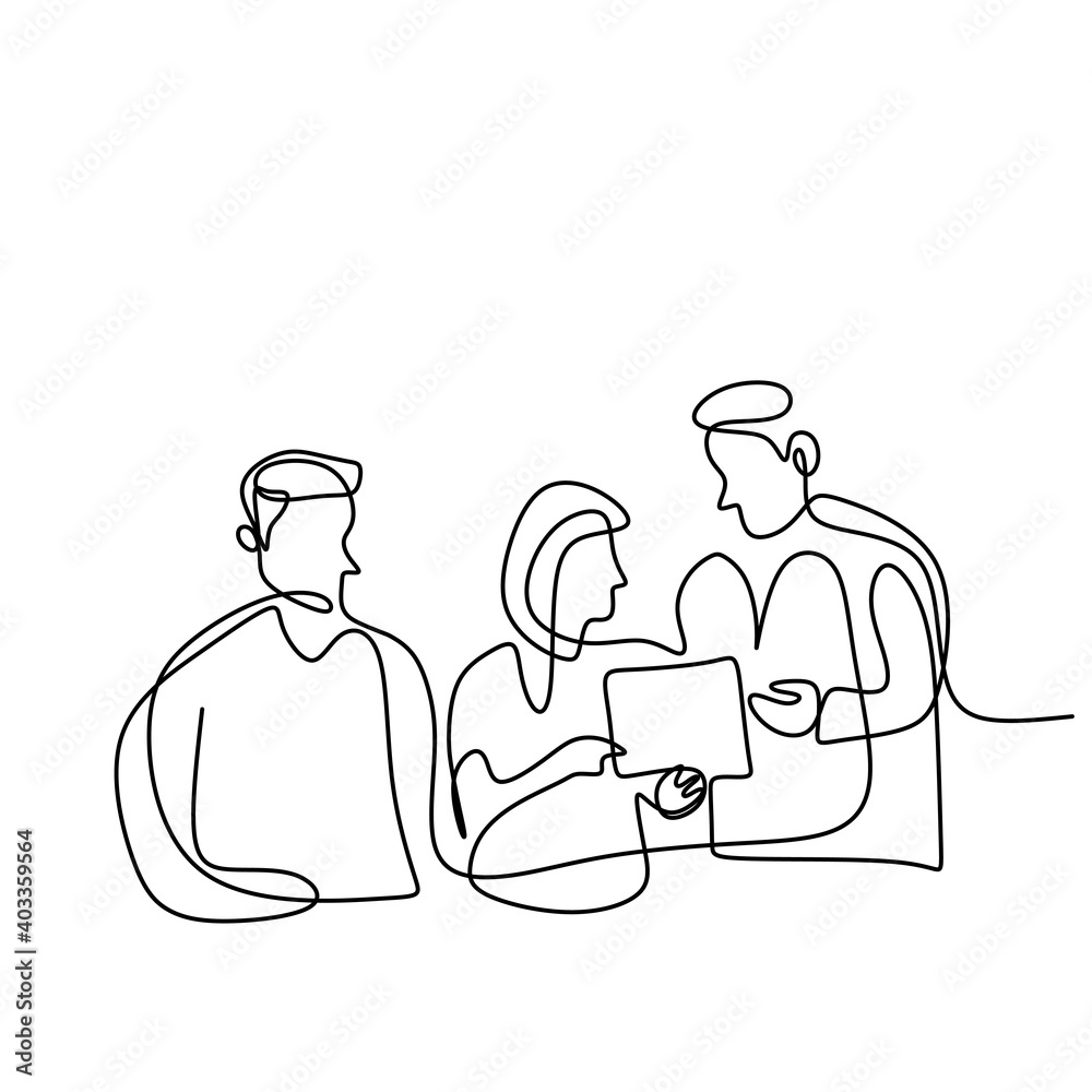 Continuous one line drawing of team doctors. Three professional doctors ...