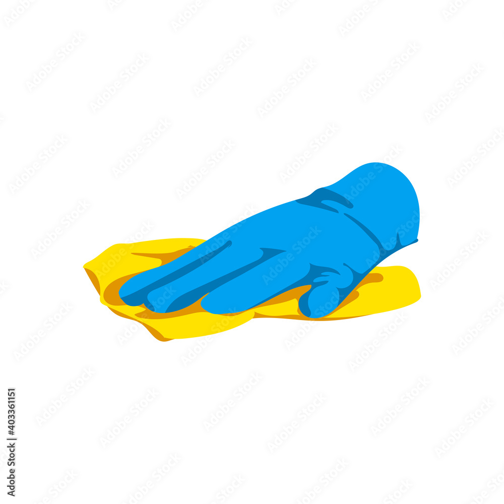 Hand holding cleaning rag. Human hand in blue rubber glove with ...