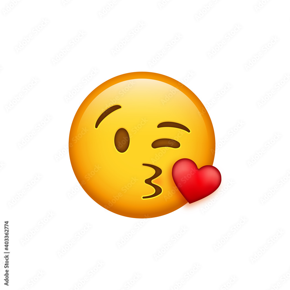 Kissing face emoji with red heart, Blowing a Kiss emoticon Stock Vector ...