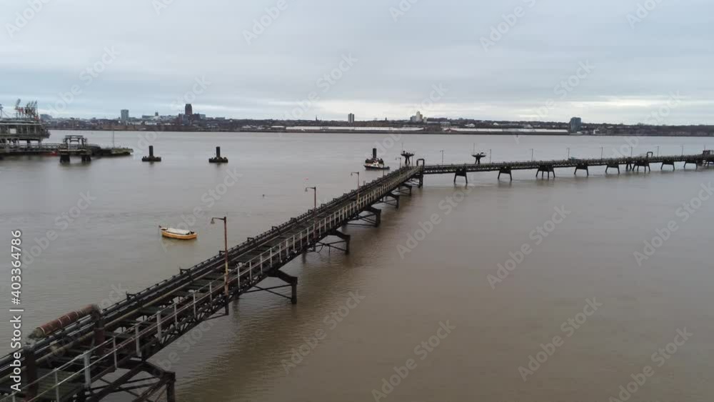 Drone view Tranmere oil terminal Birkenhead coastal petrochemical ...