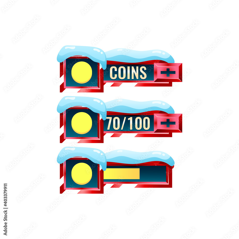 set of snow winter christmas game ui currencies coins bar with numeric ...