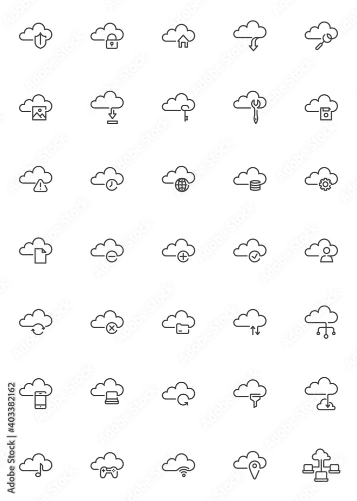 Cloud computing line icons set. linear style symbols collection ...