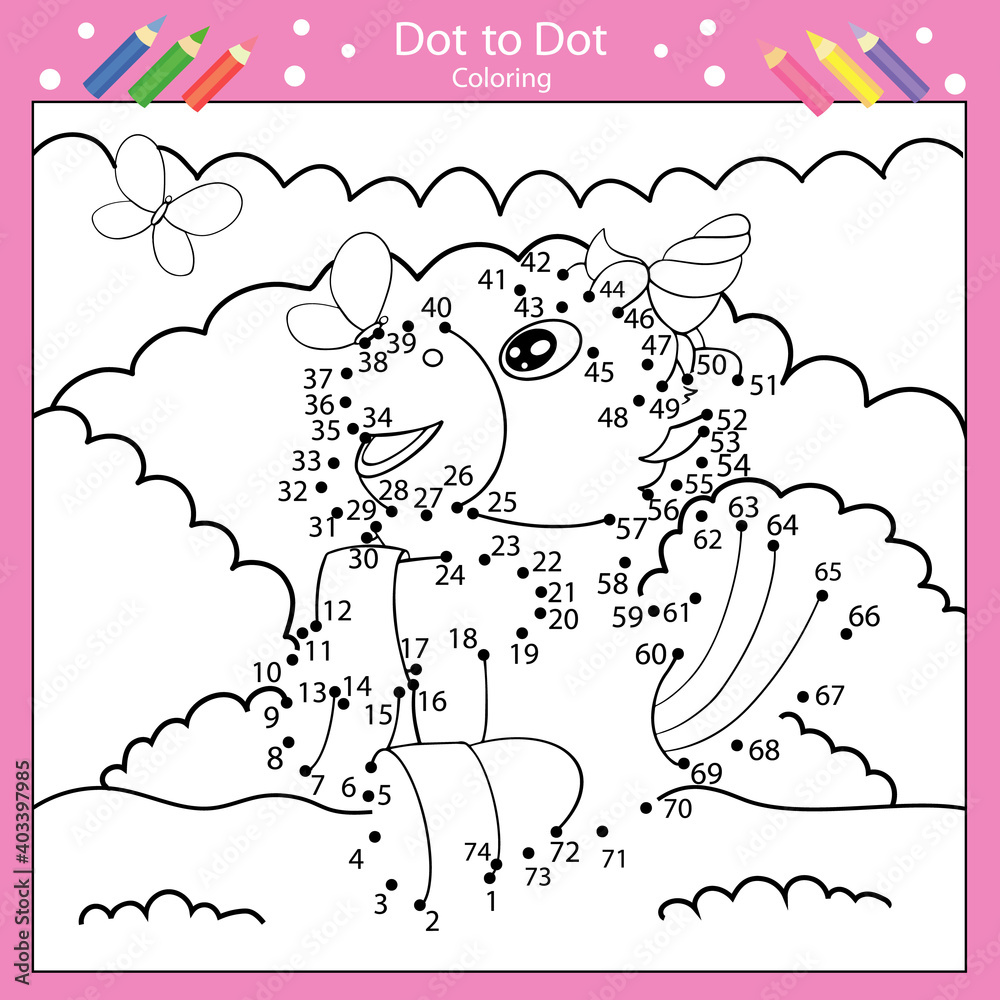 Dot to dot drawing worksheets. Drawing tutorial with cute unicorn ...