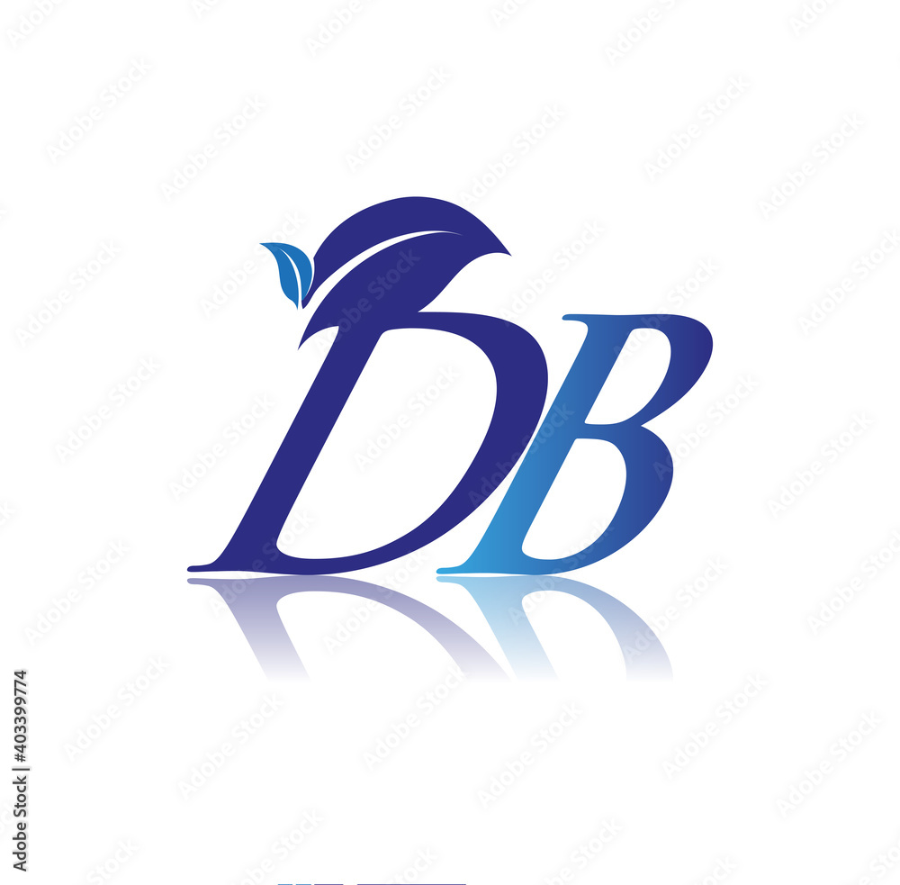 Initial Letter DB With Leaf Logo, colored blue nature and environment ...