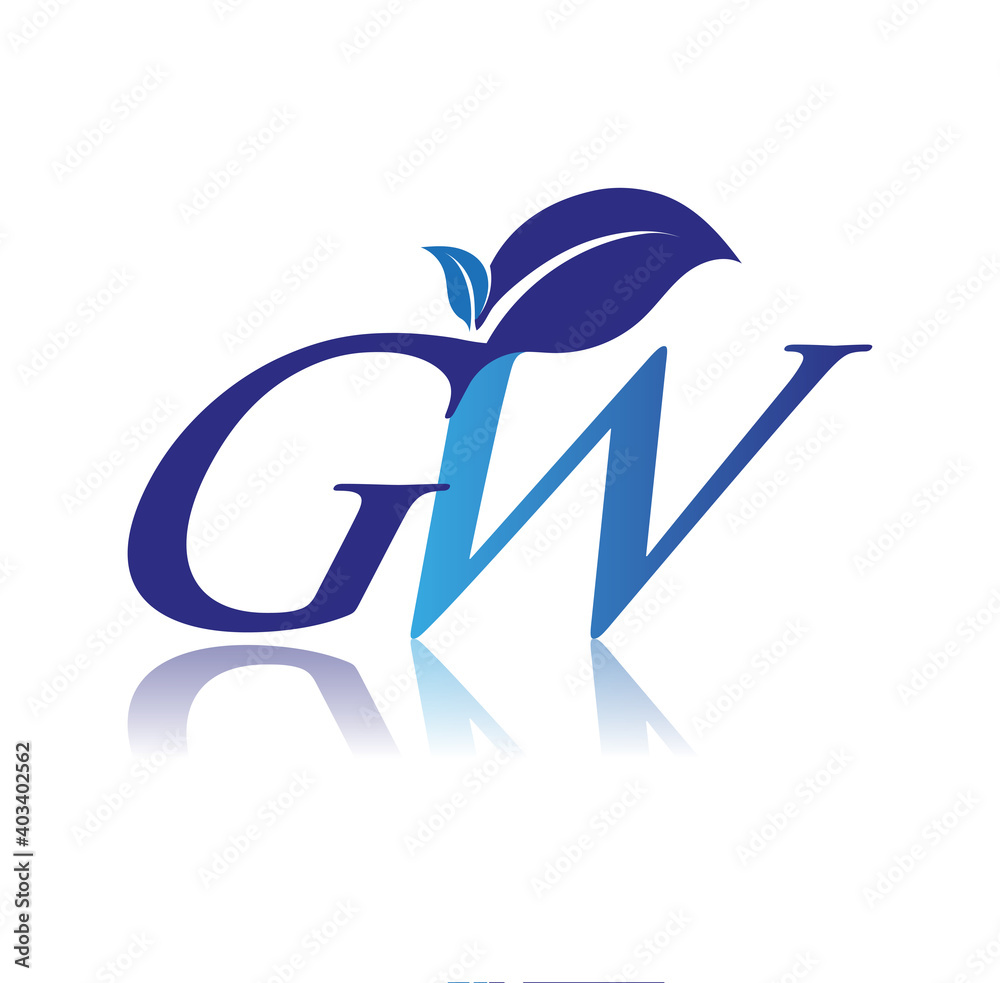 Initial Letter GW With Leaf Logo, colored blue nature and environment ...