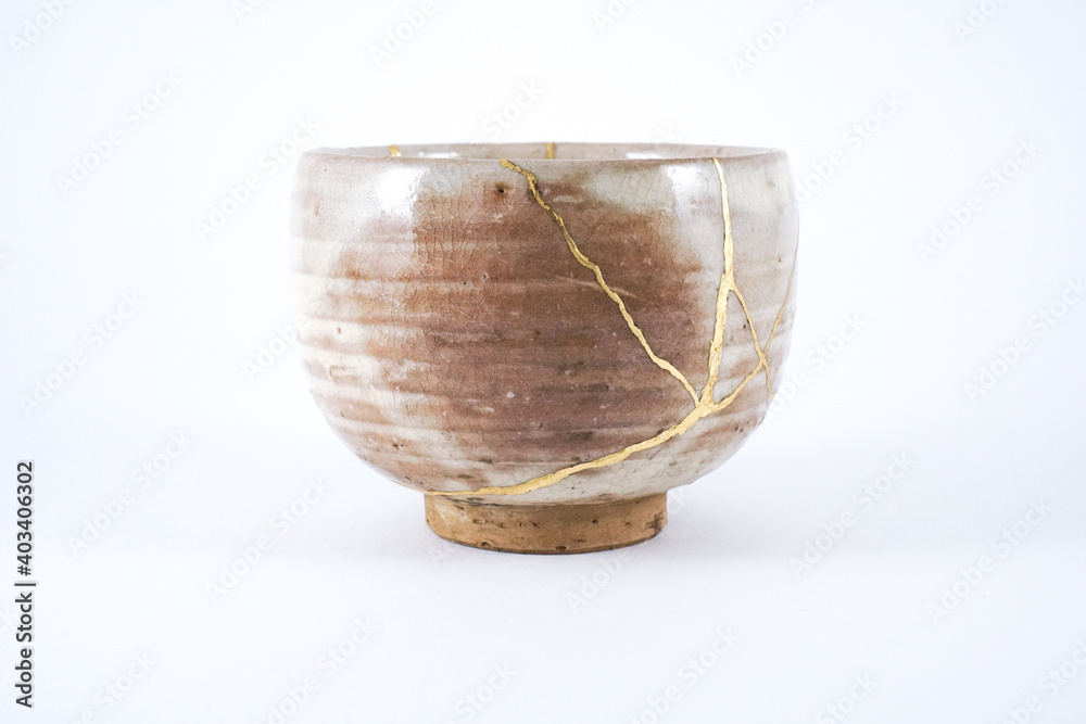 Antique Japanese Kintsugi, Beige and pink sake bowl , kintsugi the ...