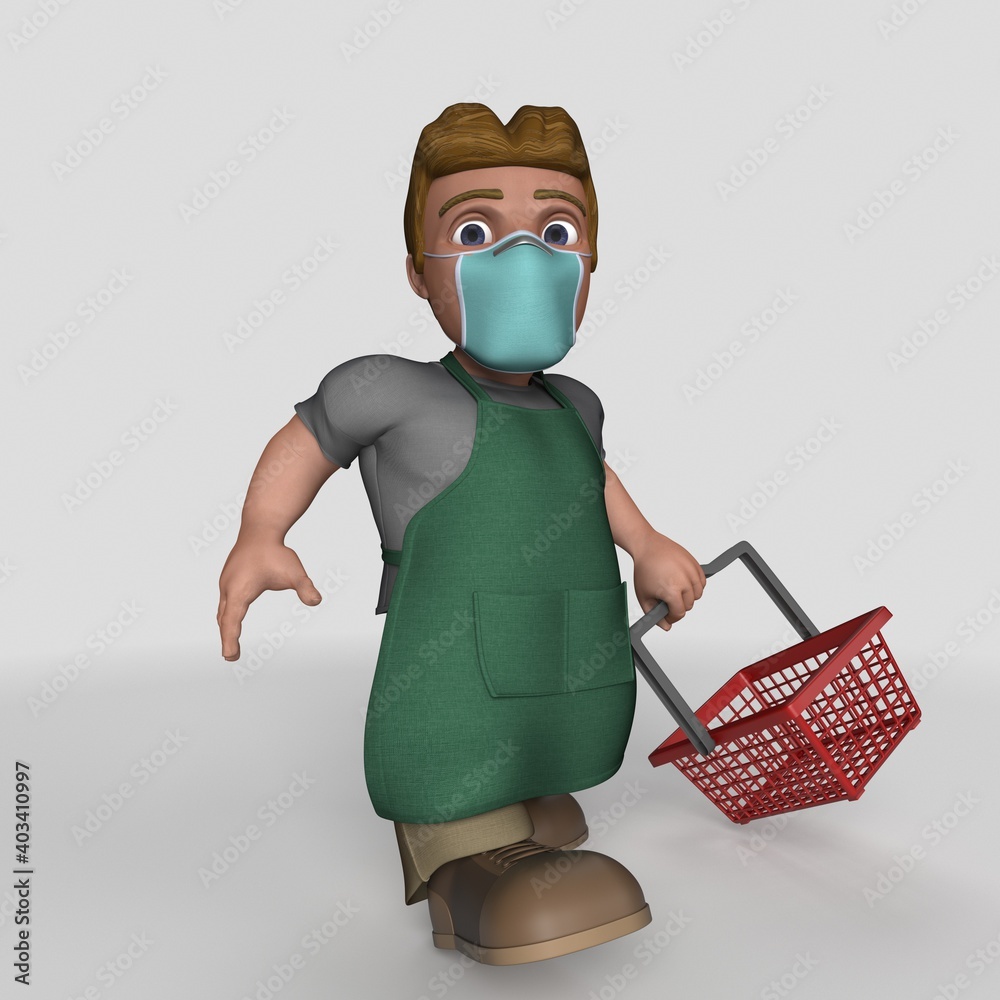3D Cartoon Shop Keeper Character Stock Illustration | Adobe Stock