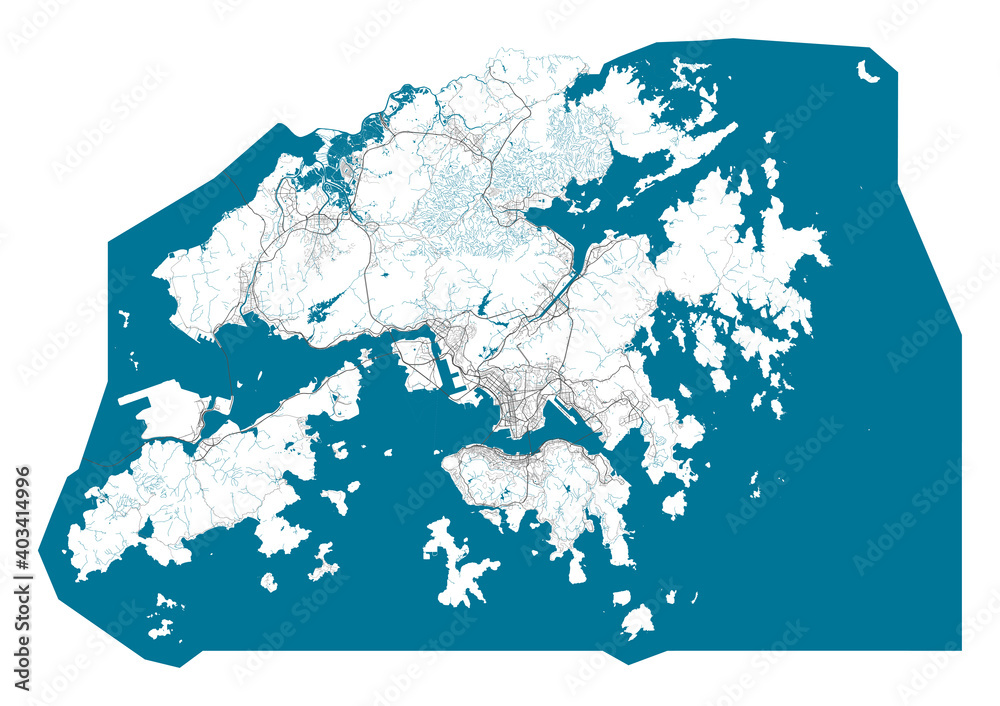 Detailed map of Hong Kong city, Cityscape. Royalty free vector ...