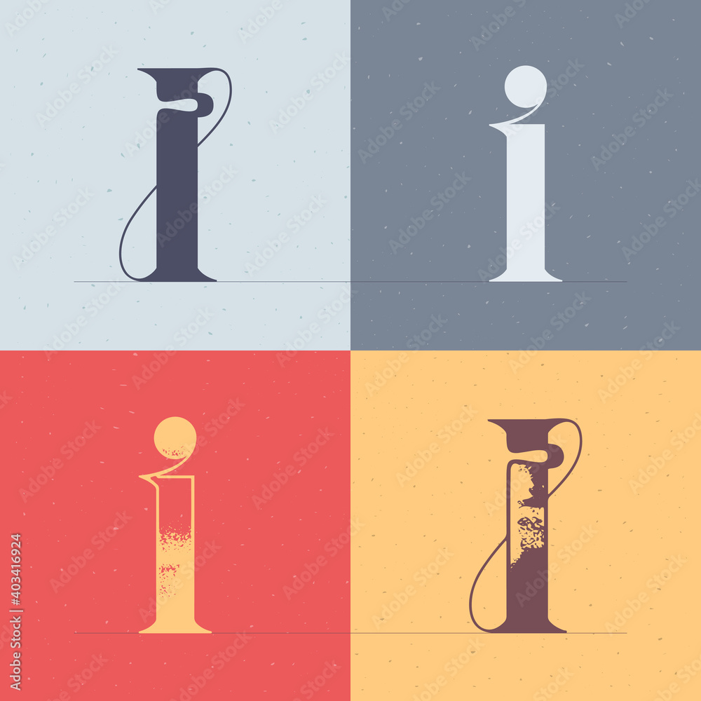 Letter I logo with elegant line decoration. Four style serif font set ...