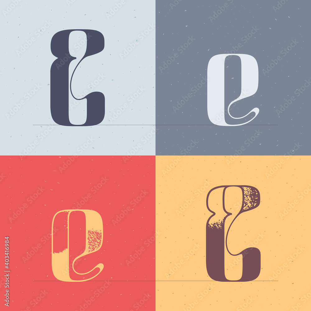 E letter logo with elegant line decoration. Four style serif font set ...
