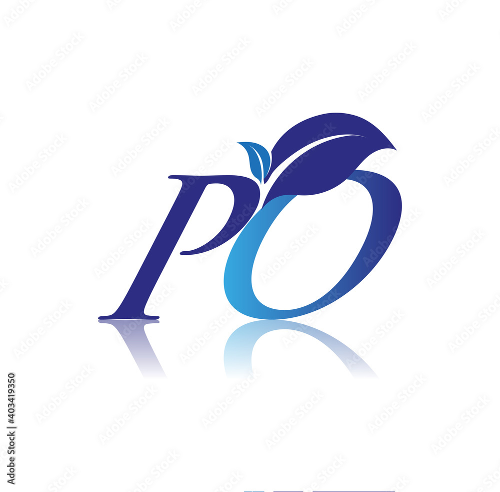 Initial Letter PO With Leaf Logo, colored blue nature and environment ...