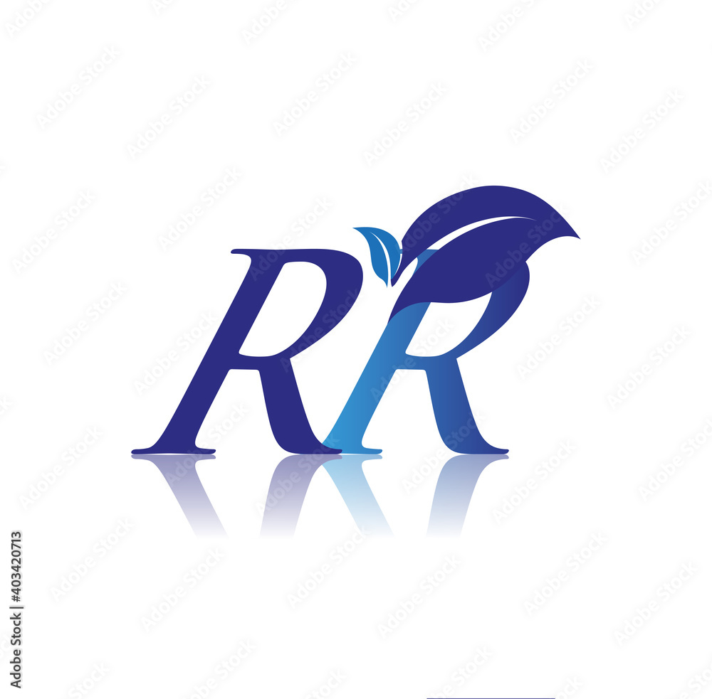 Initial Letter RR With Leaf Logo, colored blue nature and environment ...
