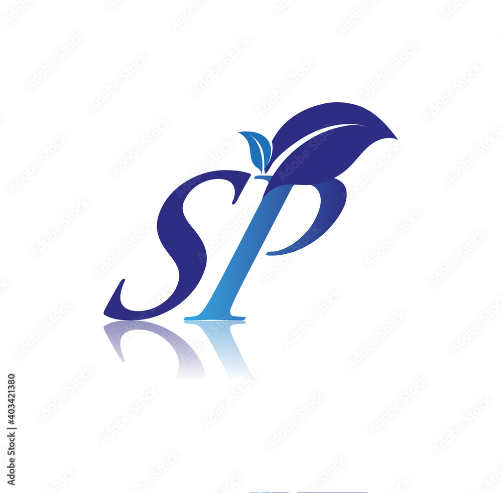 Initial Letter SP With Leaf Logo, colored blue nature and environment ...
