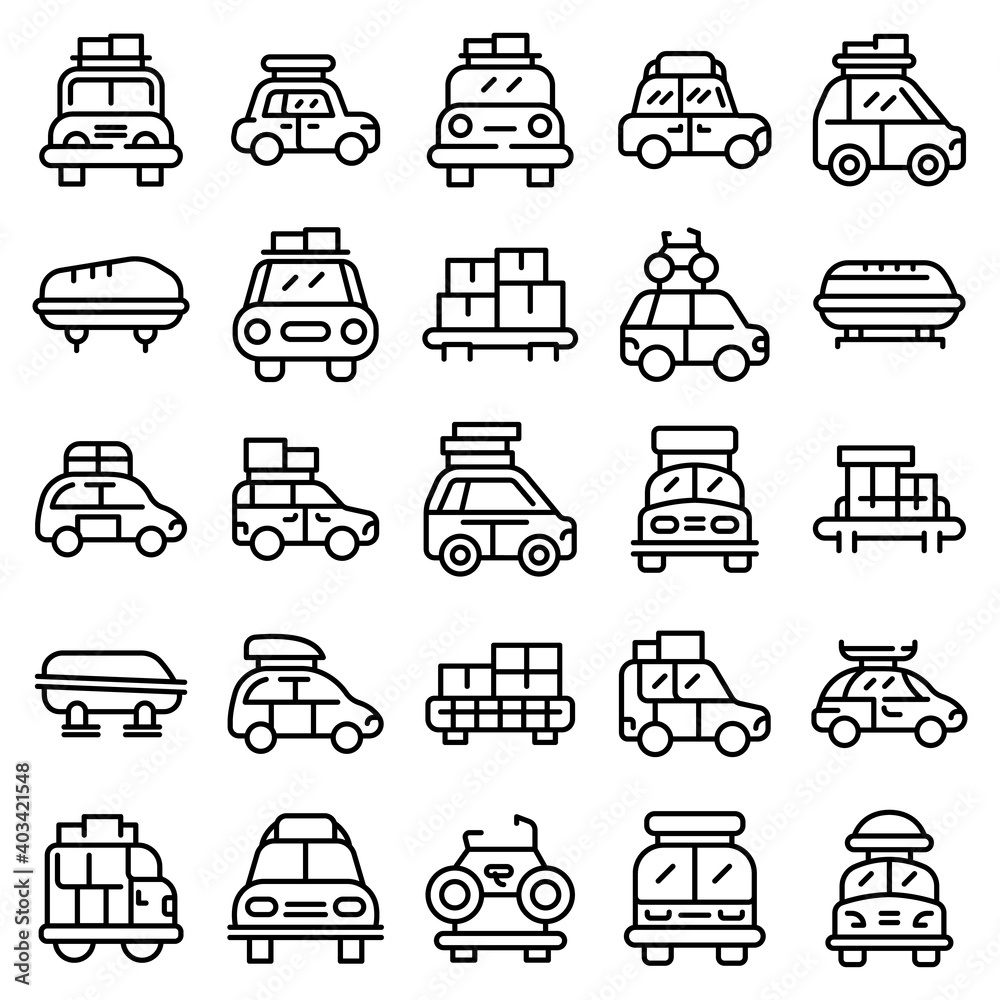 Car roof box icons set. Outline set of car roof box vector icons for ...