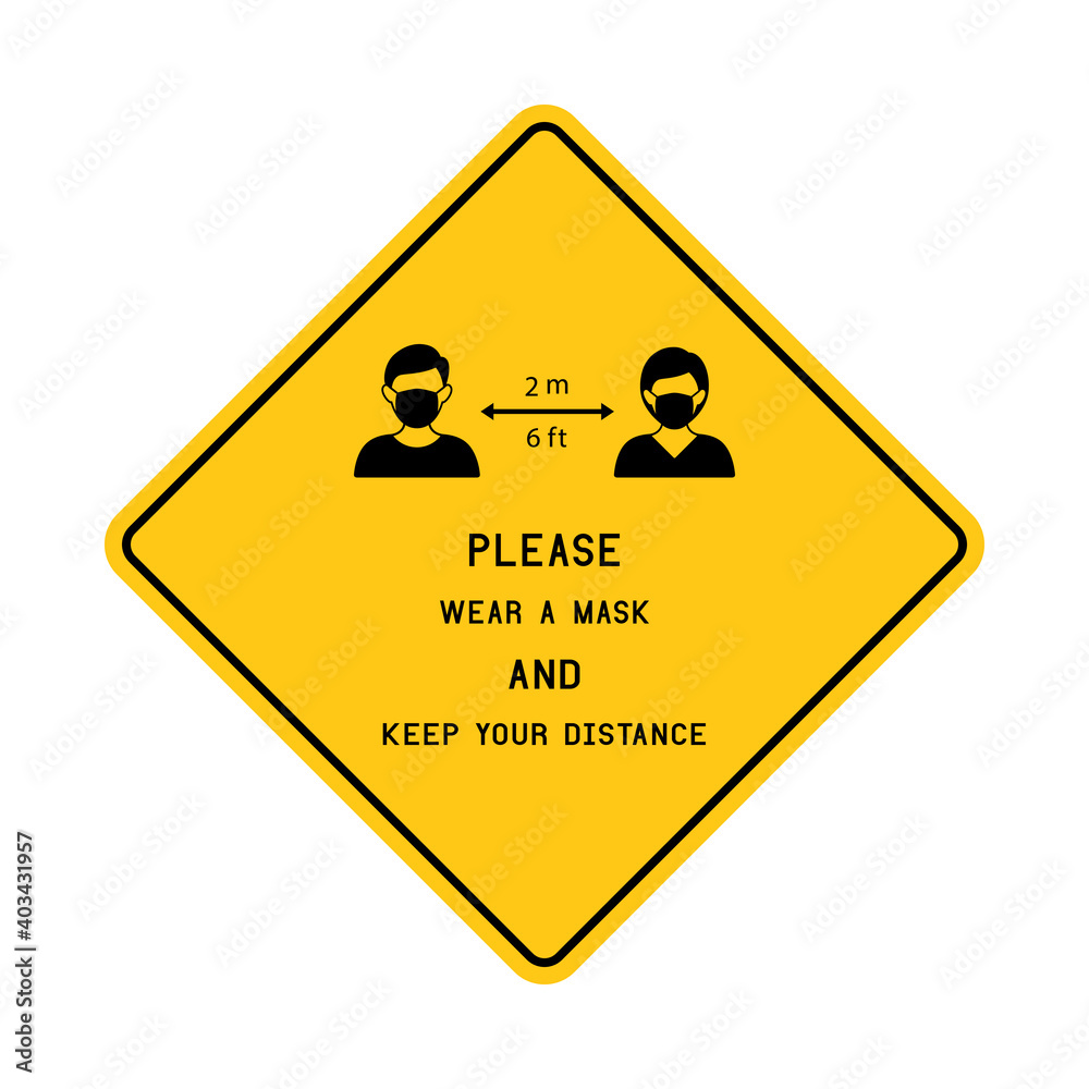 Please wear a mask and keep your distance with new normal concept Stock ...