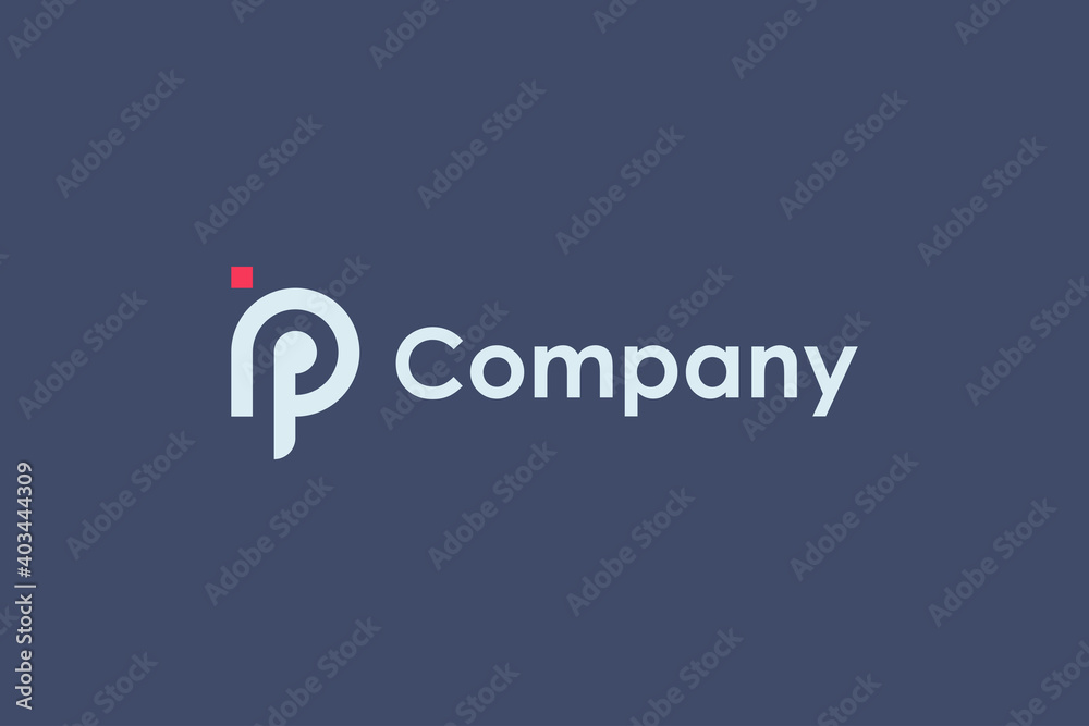 Abstract Initial Letter I and P Linked Logo. White Geometric Shape with ...