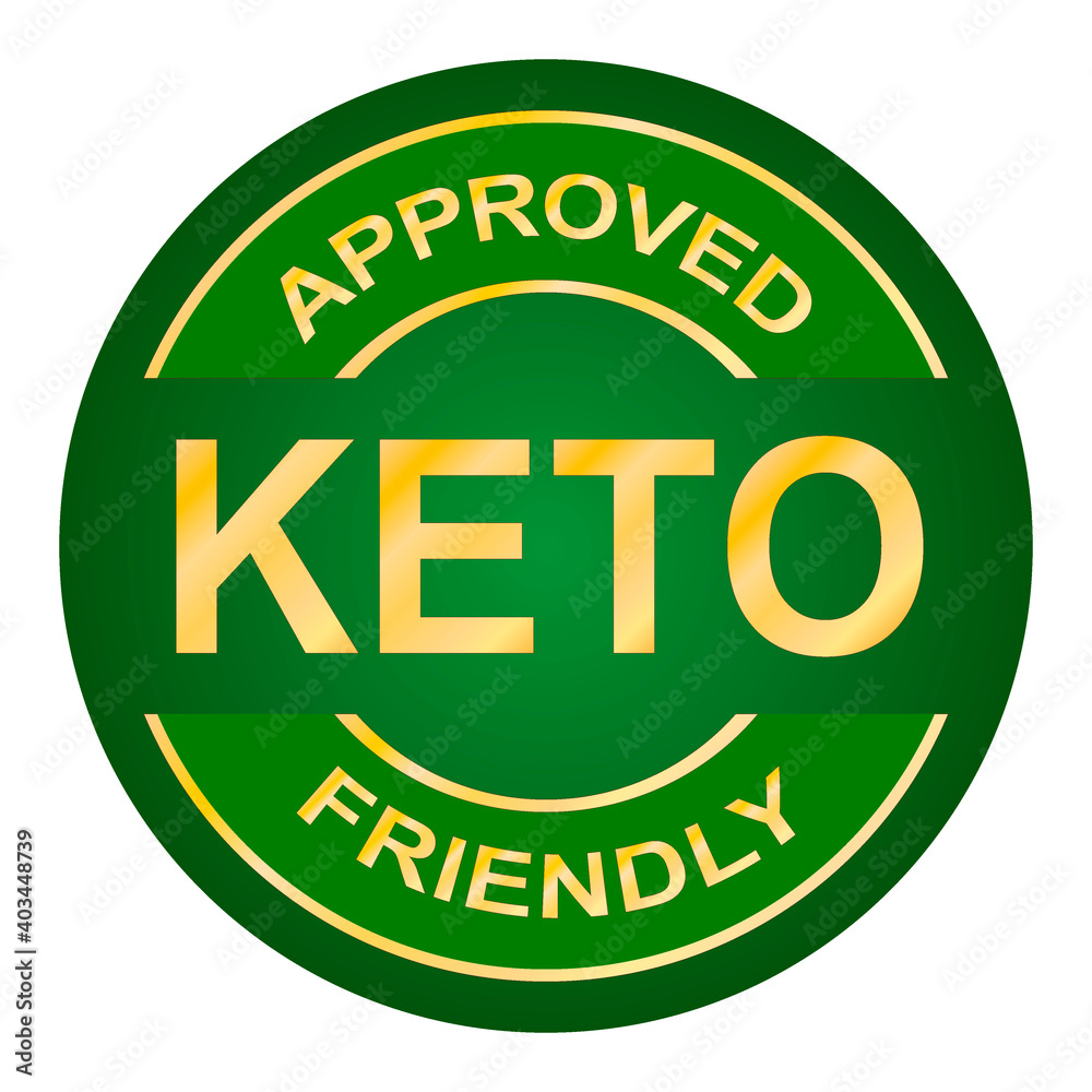 Keto approved friendly stamp. Ketogenic diet. Love keto. Gold round ...