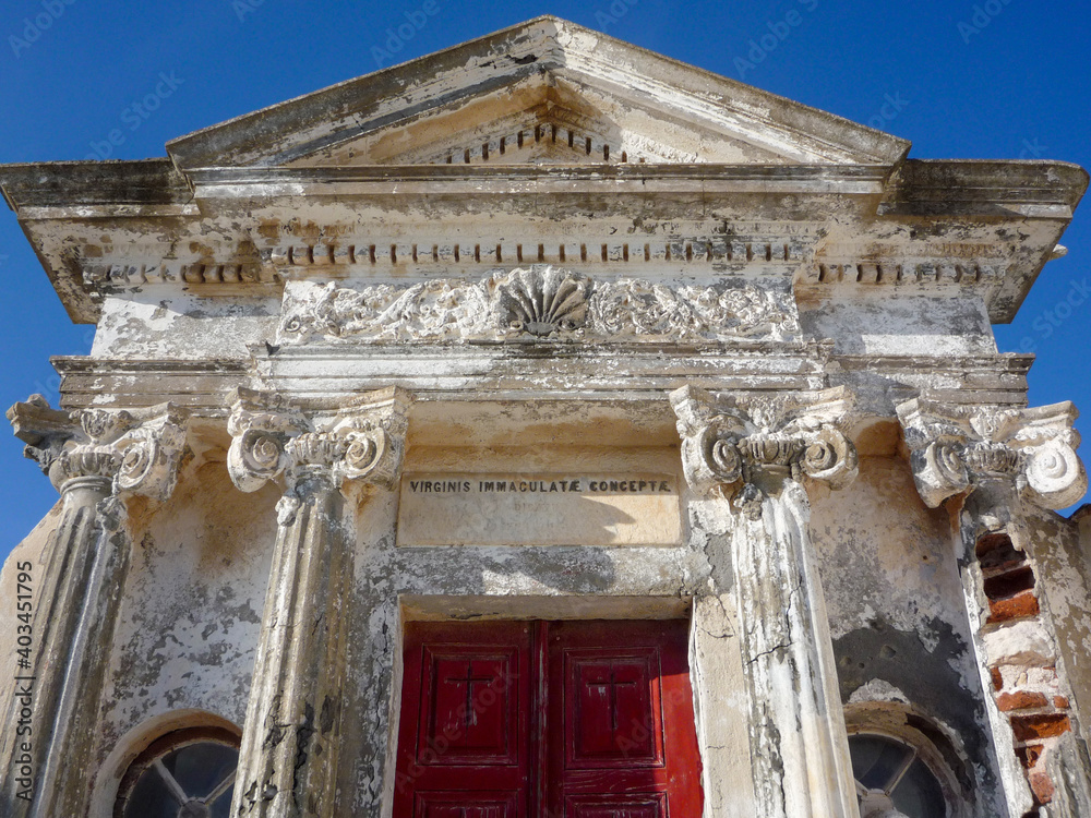 Corsica French grave crypt mausoleum monument in a cemetery. In the ...