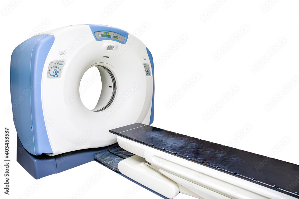 Magnetic resonance imaging scanner machine (MRI) on white background ...