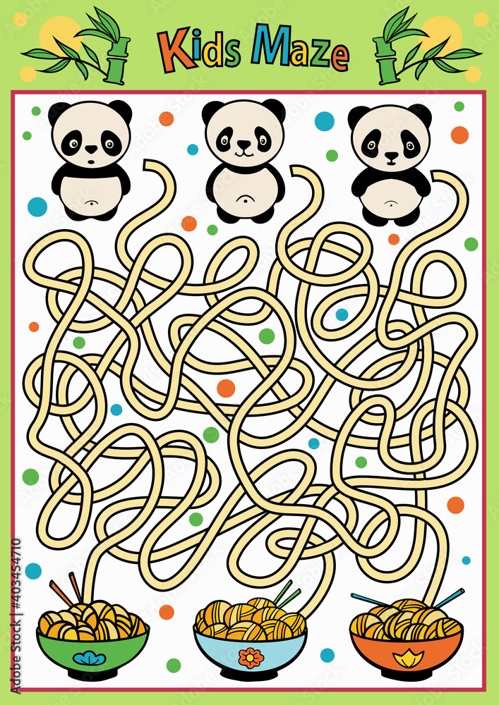 Kids maze. Children game with cute pandas. Activity page. Education ...