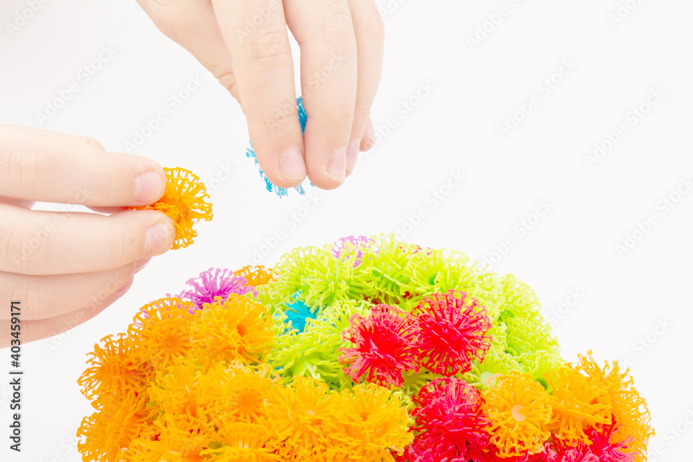 elements of children's designer of Velcro in kid hands,isolated on ...