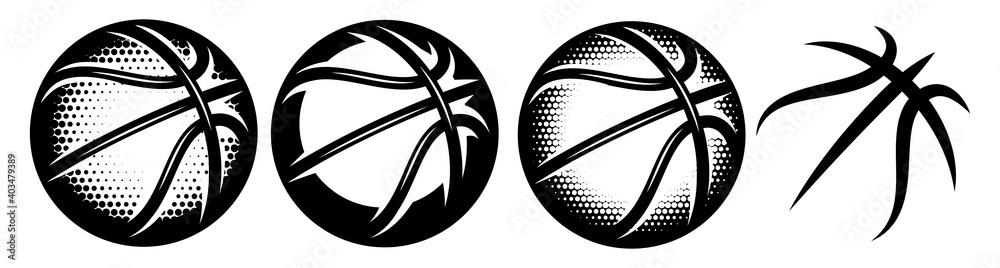 A set of basketballs with different designs. Templates for logo design ...
