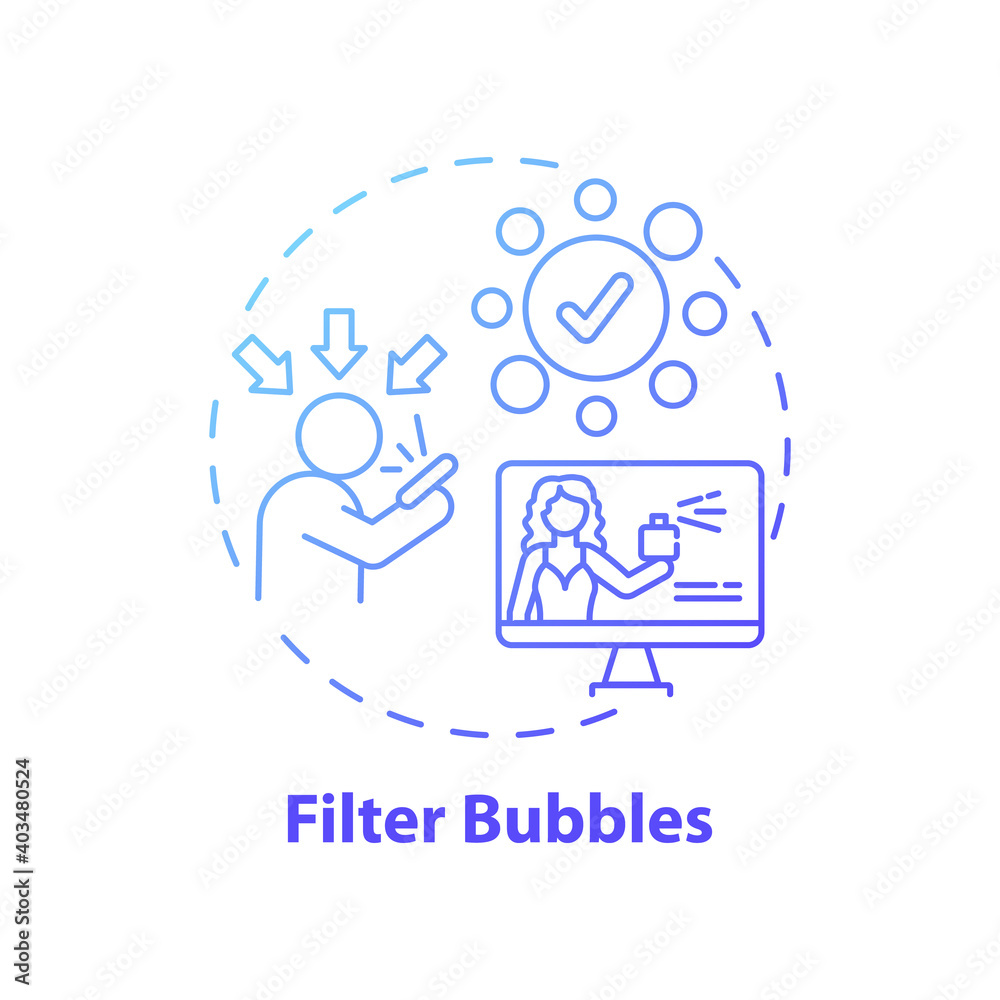 Filter bubbles concept icon. Journalism challenge idea thin line ...