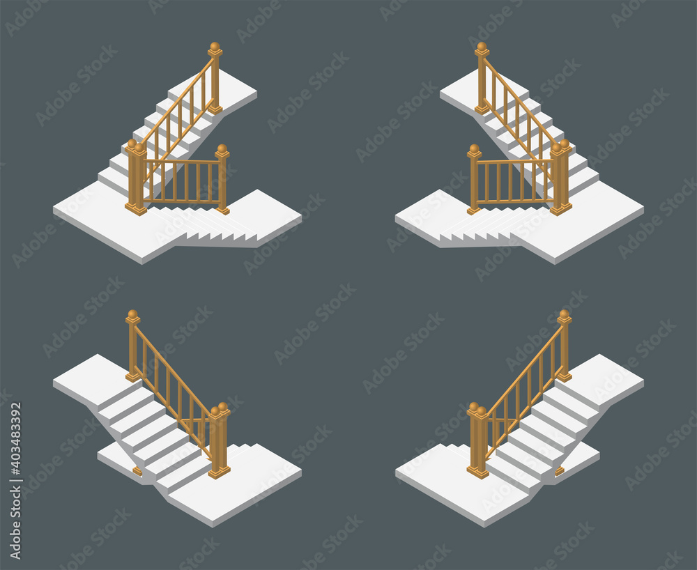 Isometric vector illustration modern concrete staircases for exterior ...