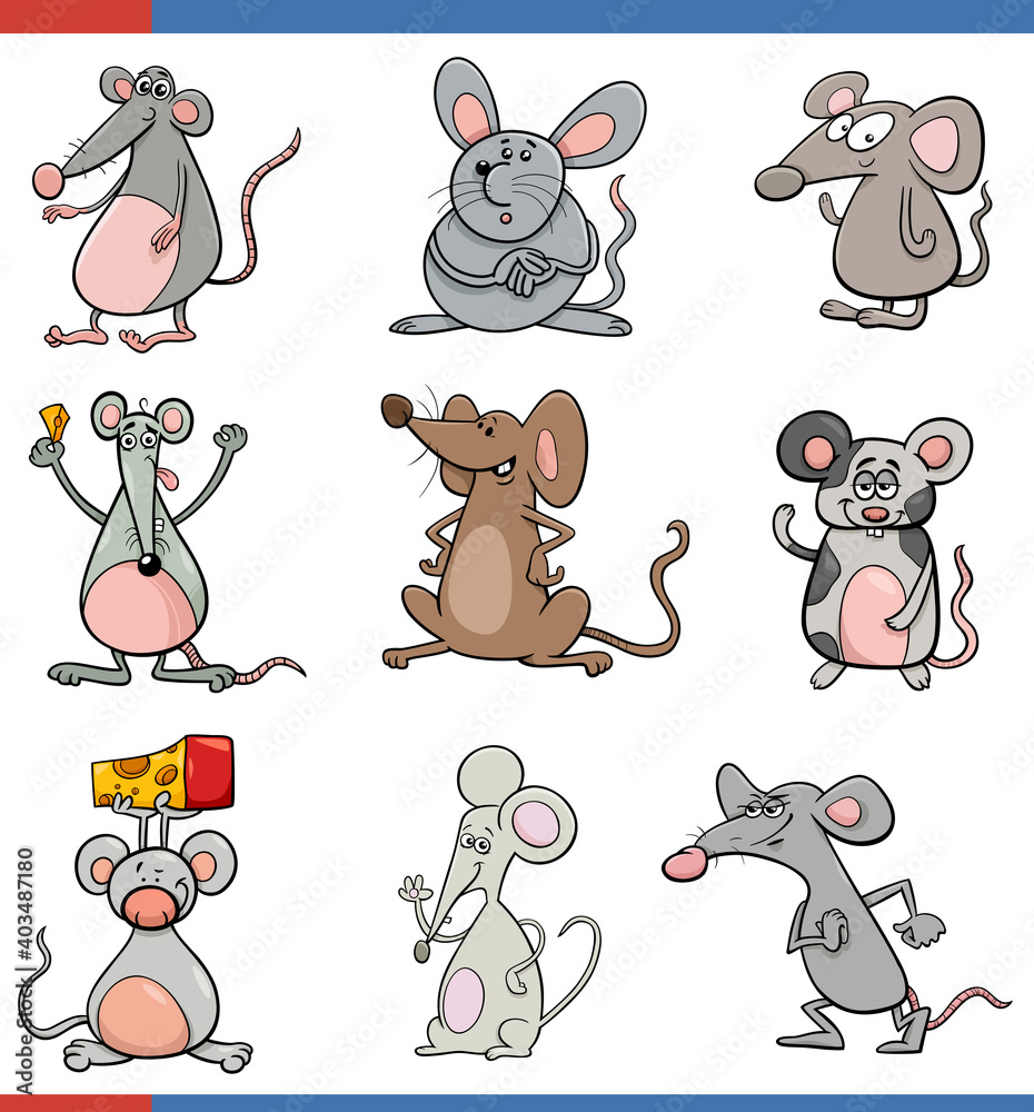 cartoon mice funny animal characters set Stock Vector | Adobe Stock