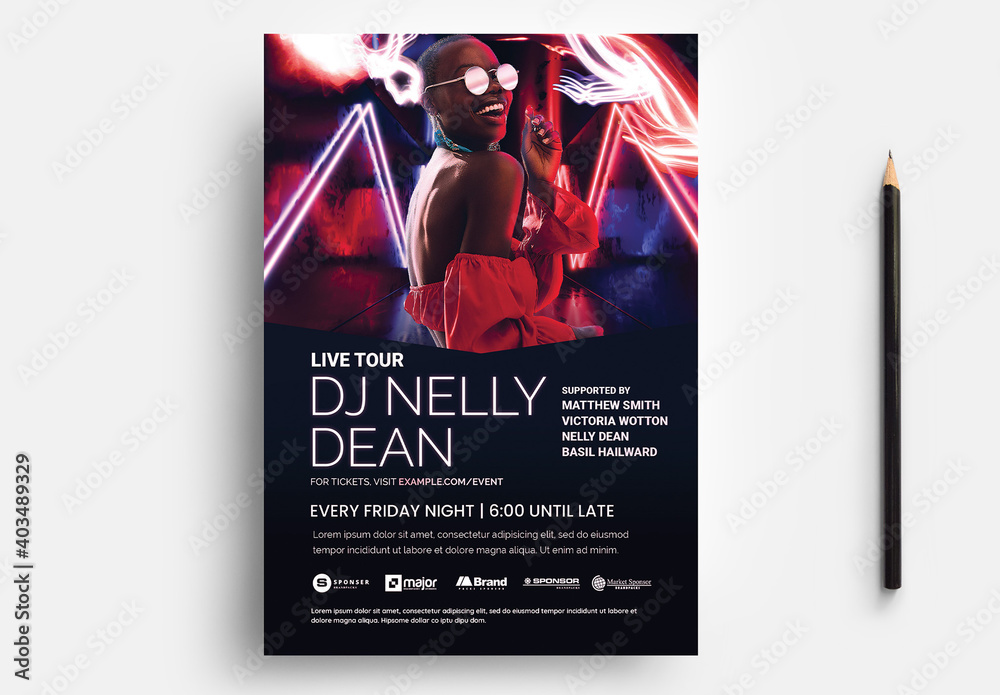 Nightclub Flyer with Blue Red Neon Background Atmospheric Light Overlay ...