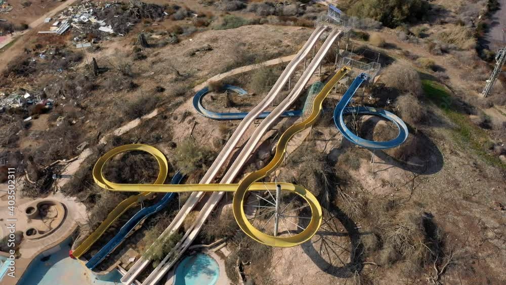 Closed Abandoned water park Aerial view, Dead sea, Israel apocalyptic ...