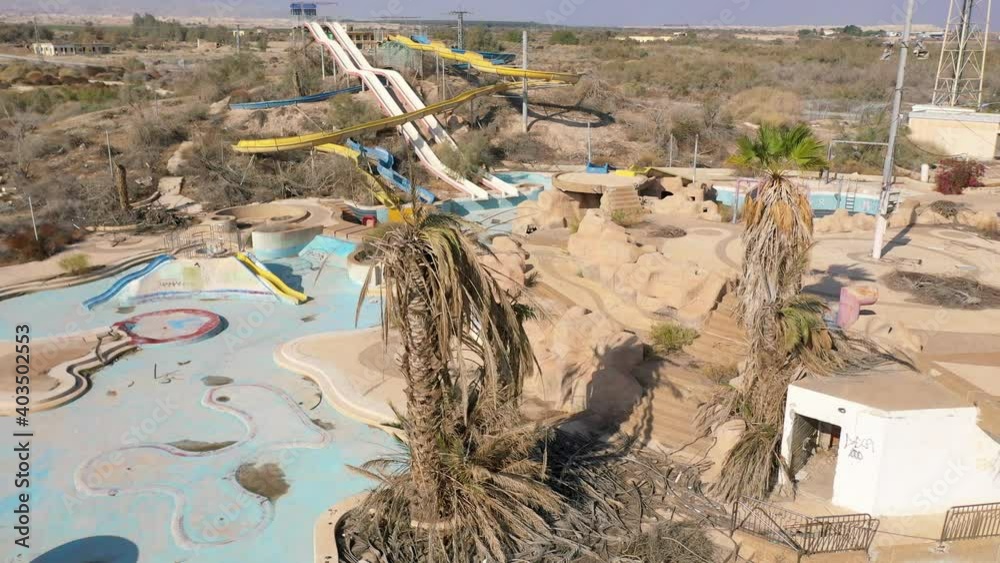 Closed Abandoned water park Aerial view, Dead sea, Israel apocalyptic ...