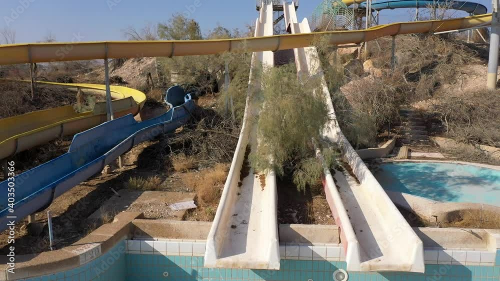 Vidéo Stock Closed Abandoned water park Aerial view, Dead sea, Israel ...