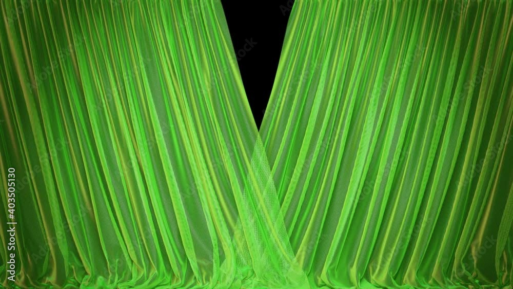 Realistic 1080p 3D animation of the green transparent window curtains ...