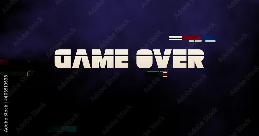Retro videogame arcade footage with "Game Over" text appearing over ...