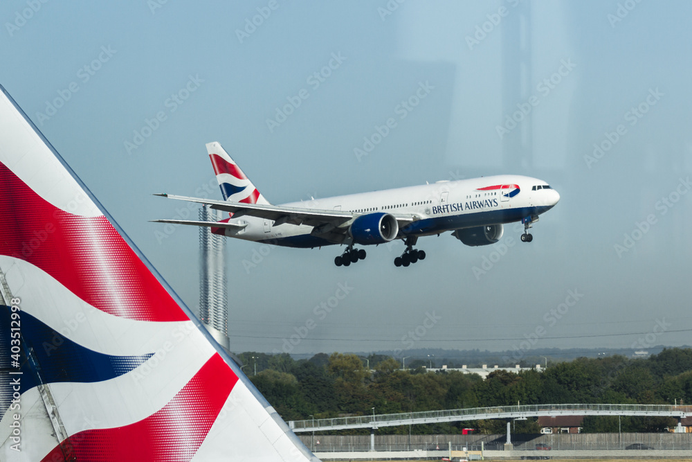 British Airways plane landing Stock Photo | Adobe Stock