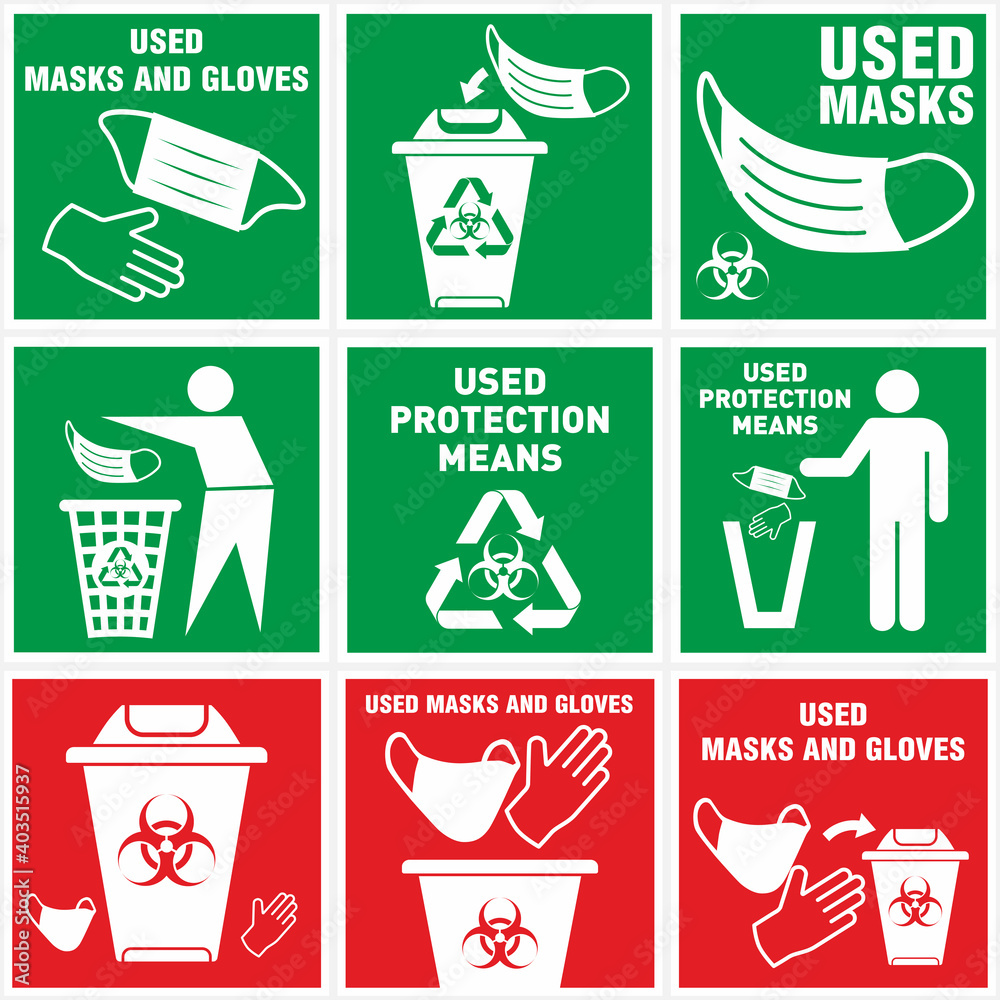 Set of medical waste containers. Special box for disinfection or ...