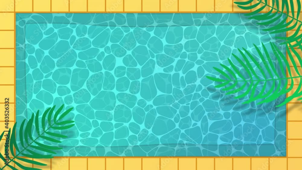 Animation of water pool top view. palm leaves. rippled water surface ...