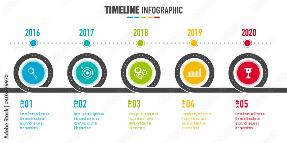 5 years roadmap, project milestones, timeline infographics for annual ...