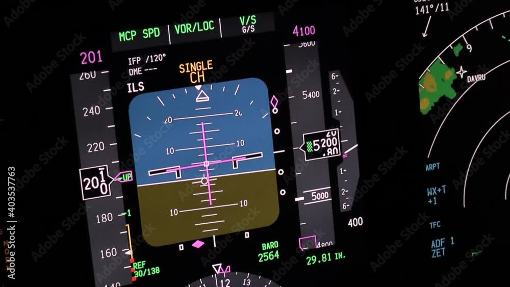 Stockvideo Flight instruments display of a modern passenger airplane ...