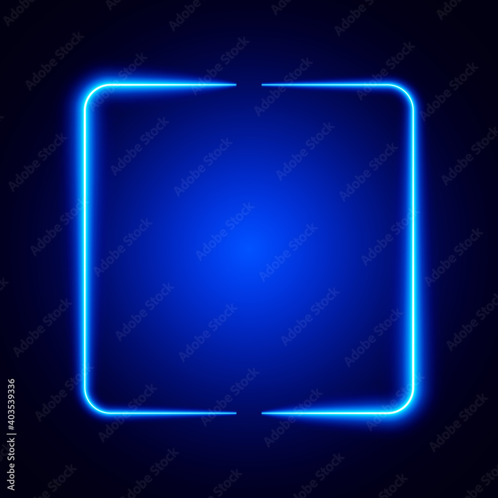 Neon frame, abstract blue square, dark background, vector illustration ...