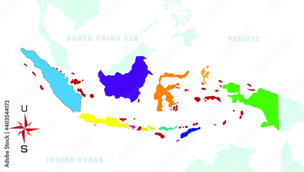 Blind map of Indonesian territory consisting of islands and oceans ...
