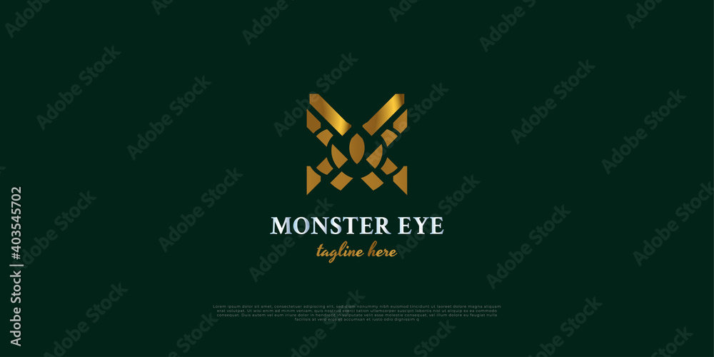 Initial letter M logo template with eye on middle and broken glass ...