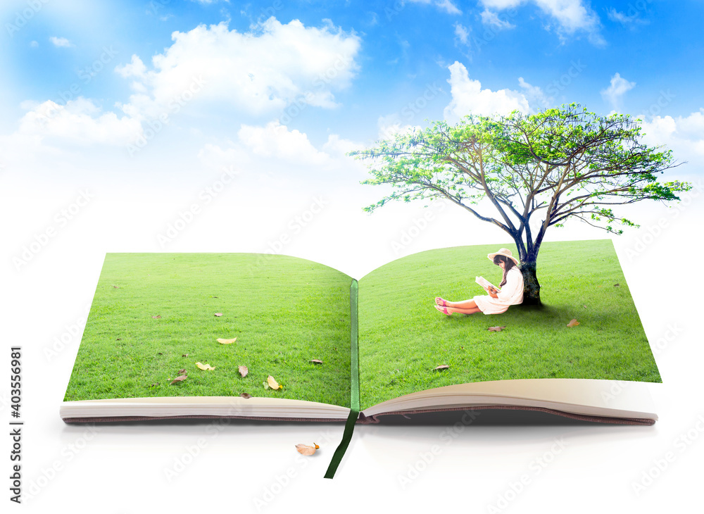 World environment day concept: Asian children reading under big tree on ...