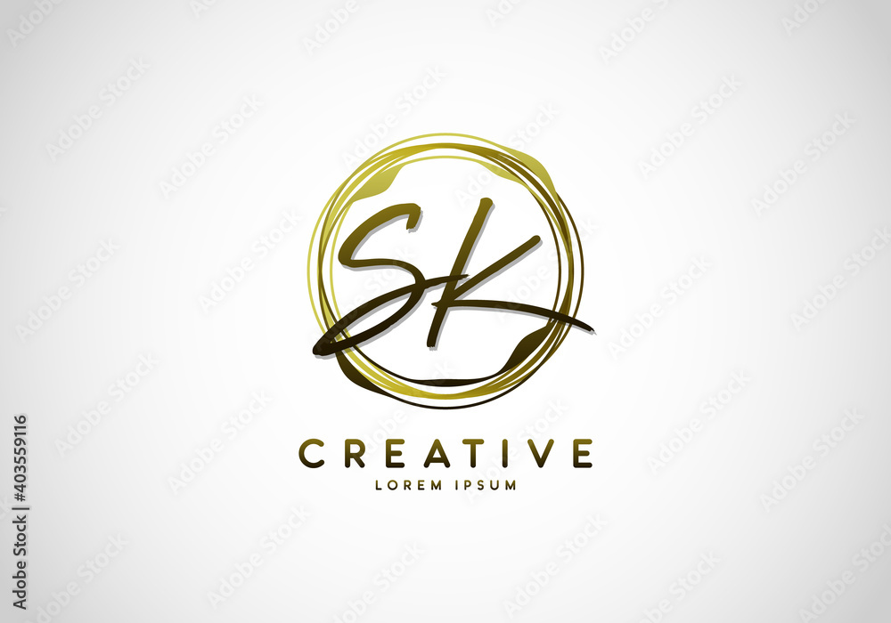 Initial SK Letter Handwriting Stylish Signature Gold Logo Stock Vector ...