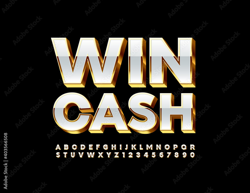 Vector premium sign Win Cash. 3D White and Gold Font. Luxury Alphabet ...