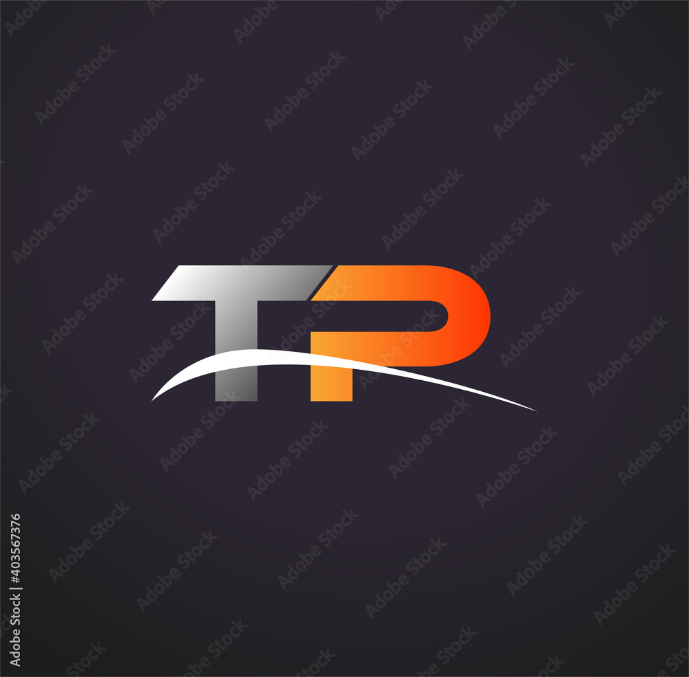 initial letter TP logotype company name colored grey and orange swoosh ...