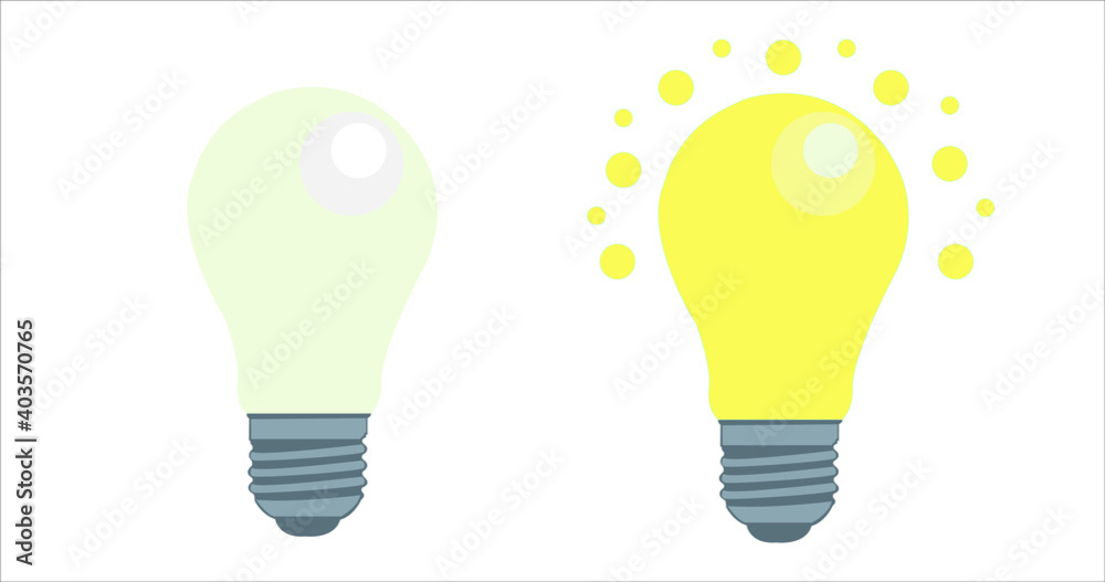 Powersave yellow light bulb turned on and off isolated on white ...